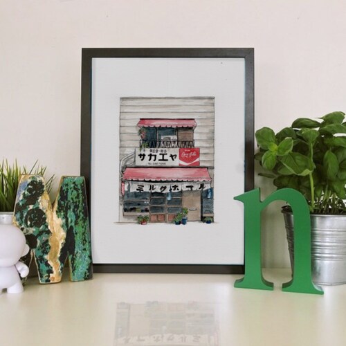 Watercolour Architecture Painting Japanese Asian Storefront - Etsy