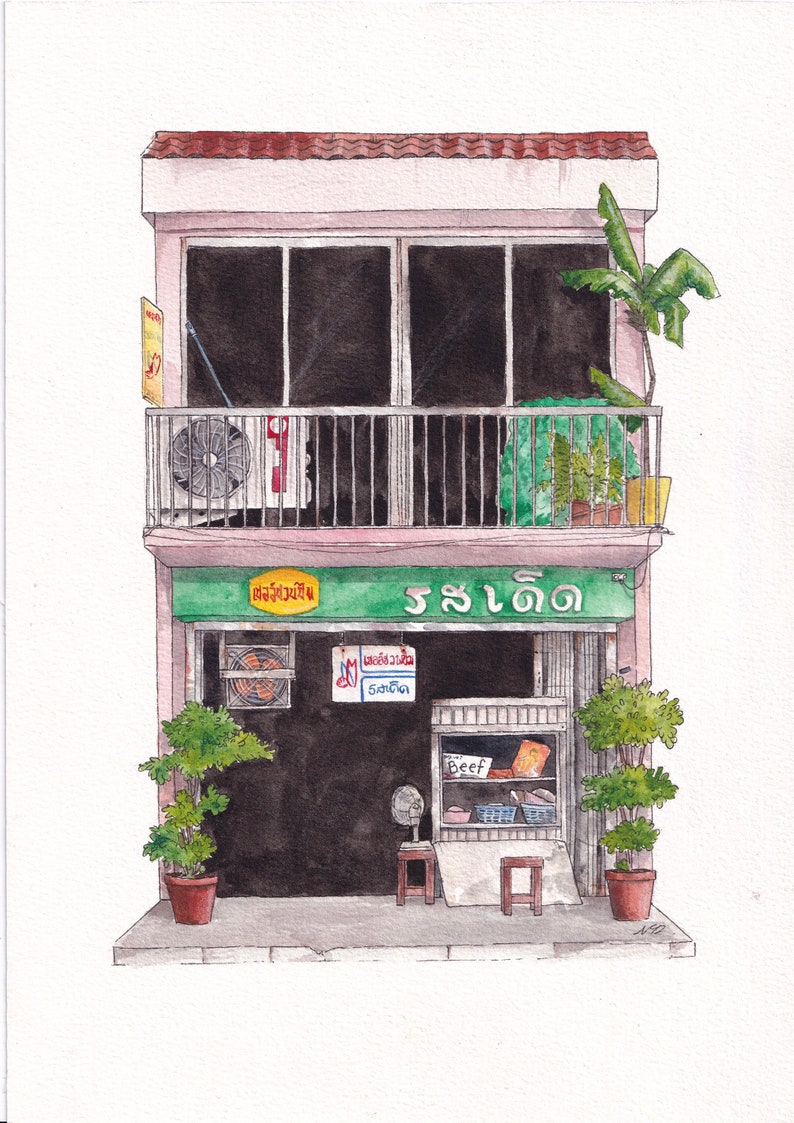 Bangkok Thailand Storefront Watercolour and Ink Painting - Etsy