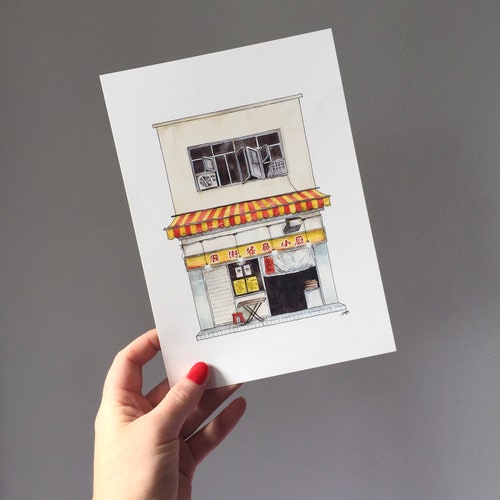 Malaysian Storefront Watercolour and Ink Painting Detailed - Etsy