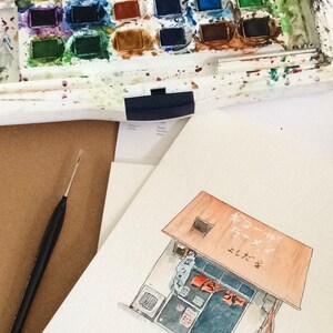 Japanese Storefront Watercolour and Ink Painting Art Print - Etsy