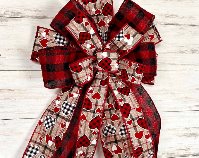 Valentines Day Bow for Wreath, Buffalo Plaid Bow, Lantern Bow, Red ...
