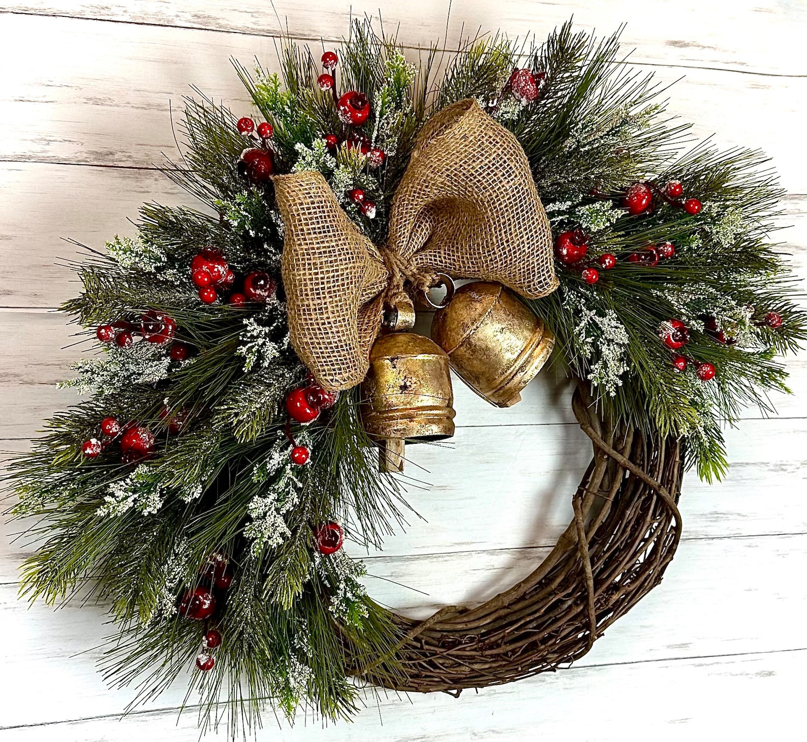 Winter Bell Wreath With Berries Christmas Brass Bell Wreath - Etsy