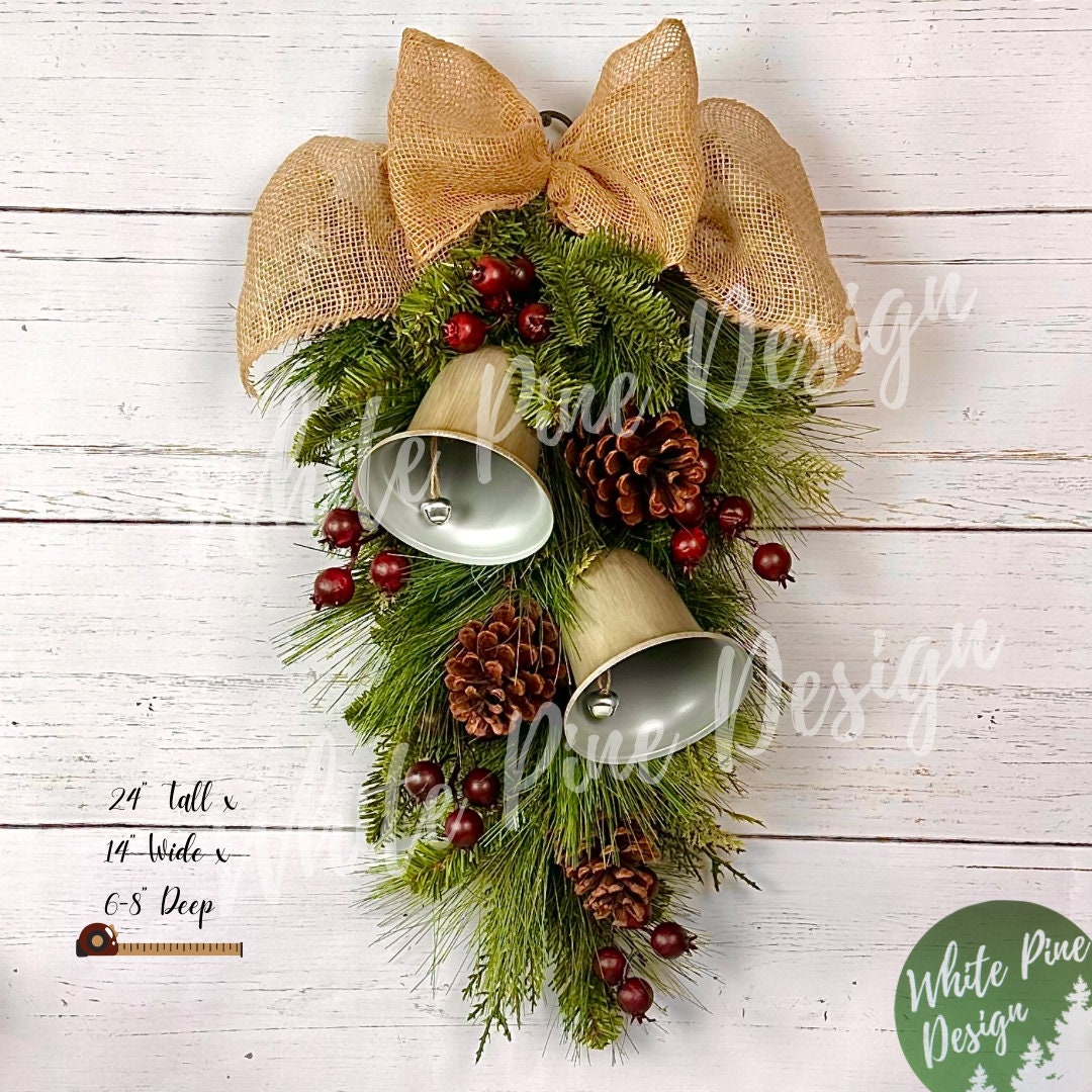 Winter Bell Front Door Swag, Christmas Teardrop Door Swag, Metal Bell ...