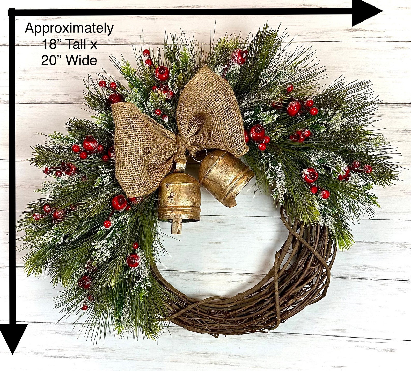 Winter Bell Wreath With Berries Christmas Brass Bell Wreath - Etsy