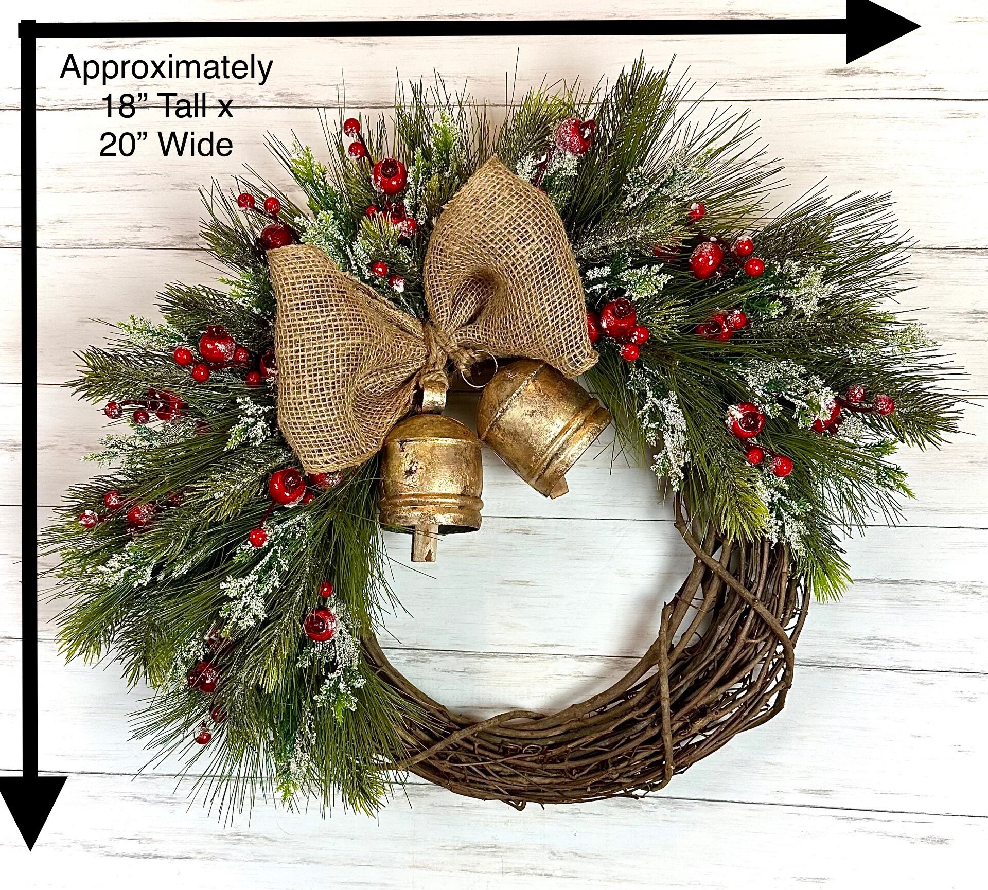 Winter Bell Wreath With Berries Christmas Brass Bell Wreath - Etsy