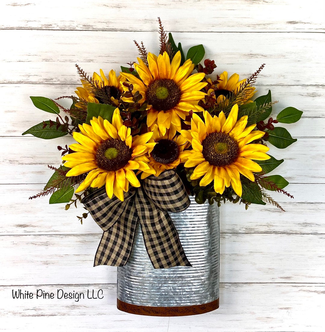 Sunflower Bucket Wreath, Sunflower Summer Wreath, Front Door Wreath ...