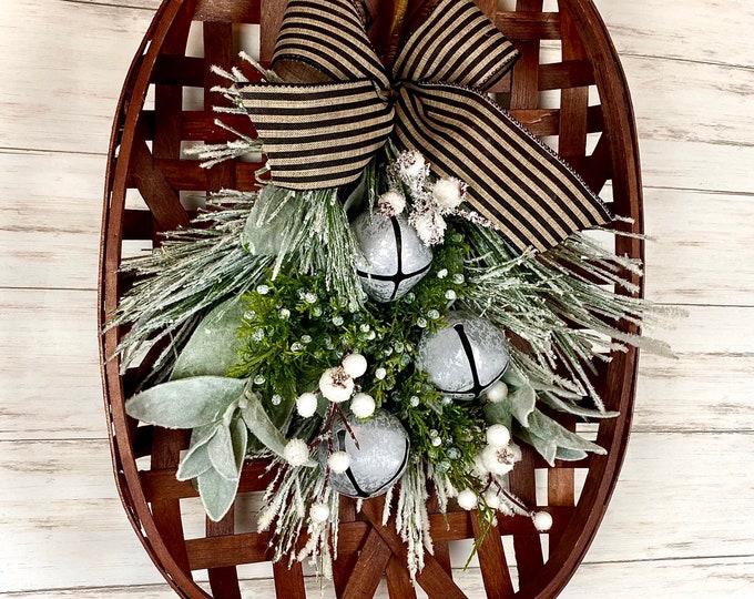 Winter Tobacco Basket Wreath, Winter Bell Wreath, Snowy Wreath, Front ...