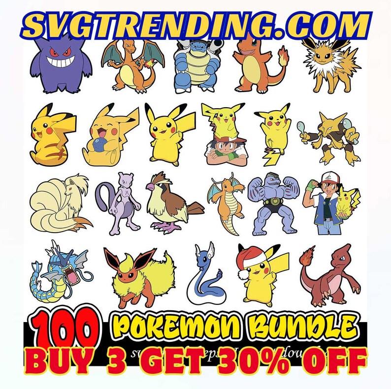 100 Pokemon SVG Bundle for Cricut and Sublimation, Pokemon Cut Files ...
