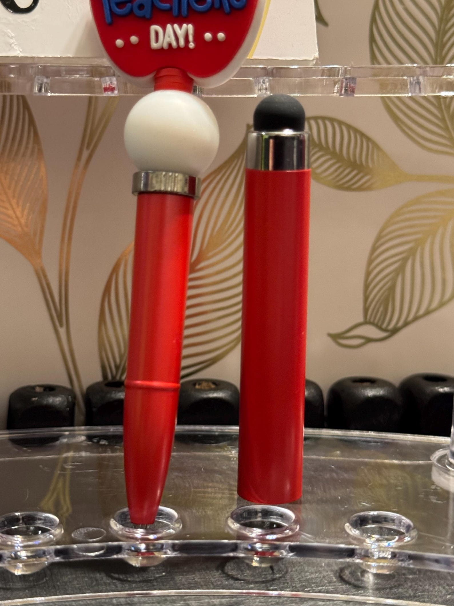Red and White Apple Teachers Day Red Stylus Beaded Pen Silicone Bead ...