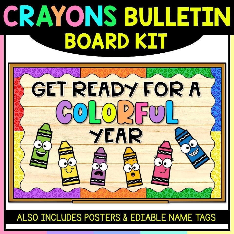 Crayon Back to School Bulletin Board & Name Tags | Classroom Decor ...