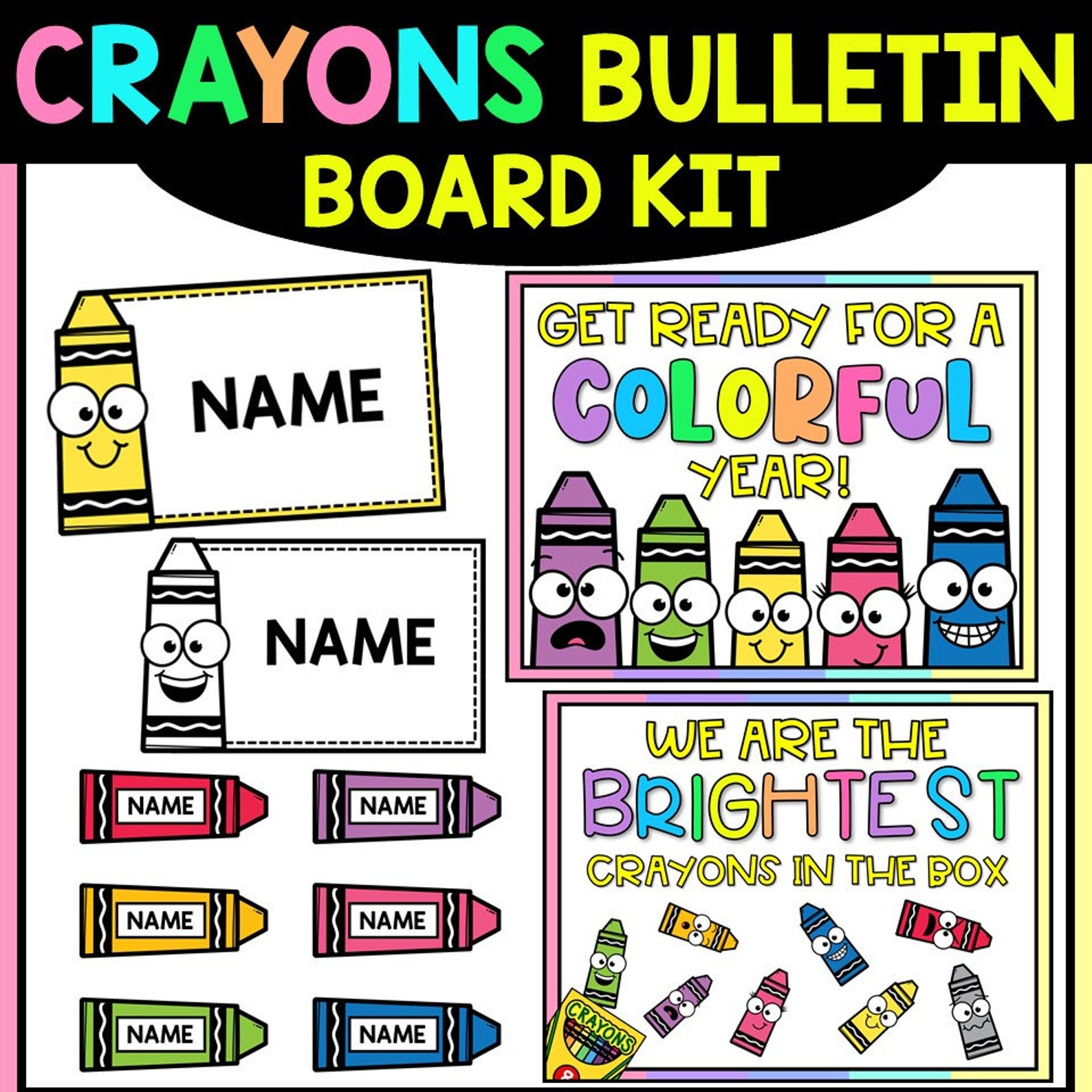 Crayon Back to School Bulletin Board & Name Tags Classroom Decor - Etsy ...