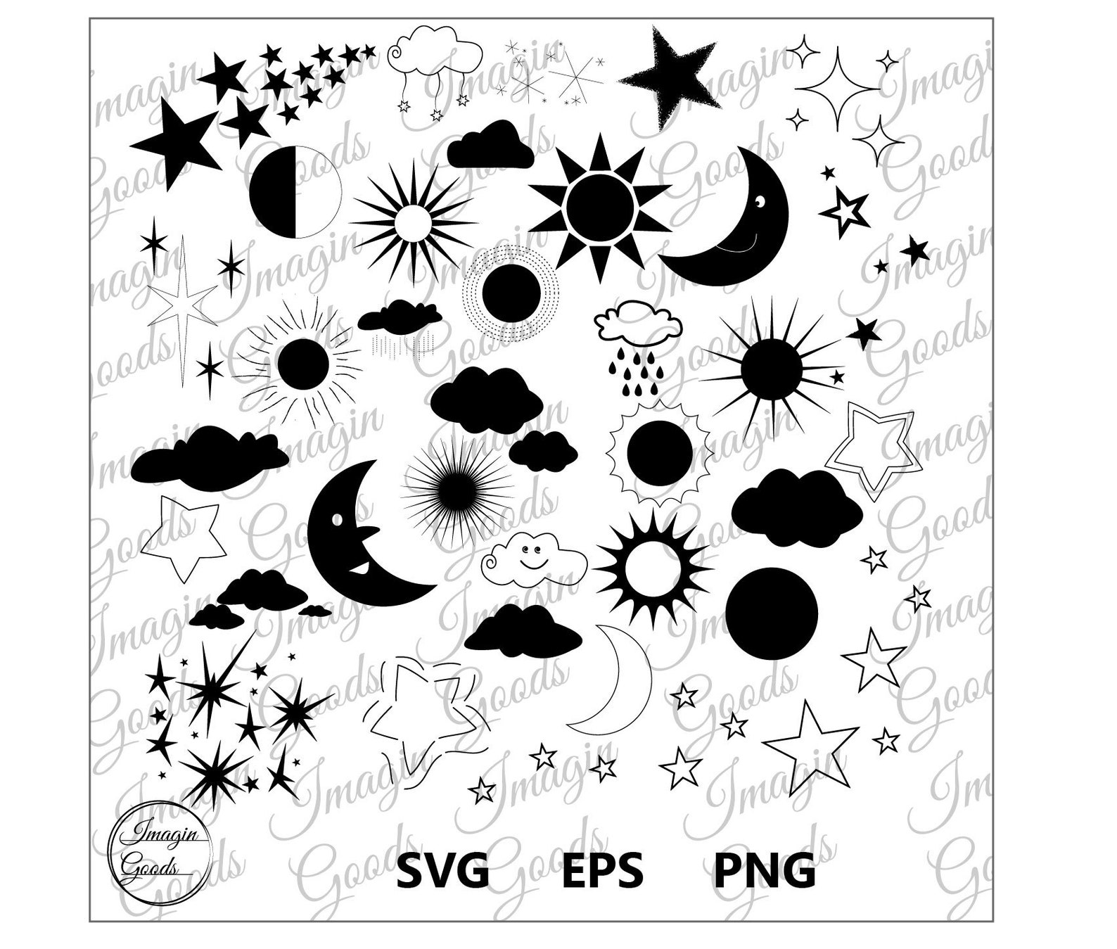 Sky Svg Bundle , Sky Png,sky Eps ,sun Stars Moon Clouds Svg, Png, Eps ...