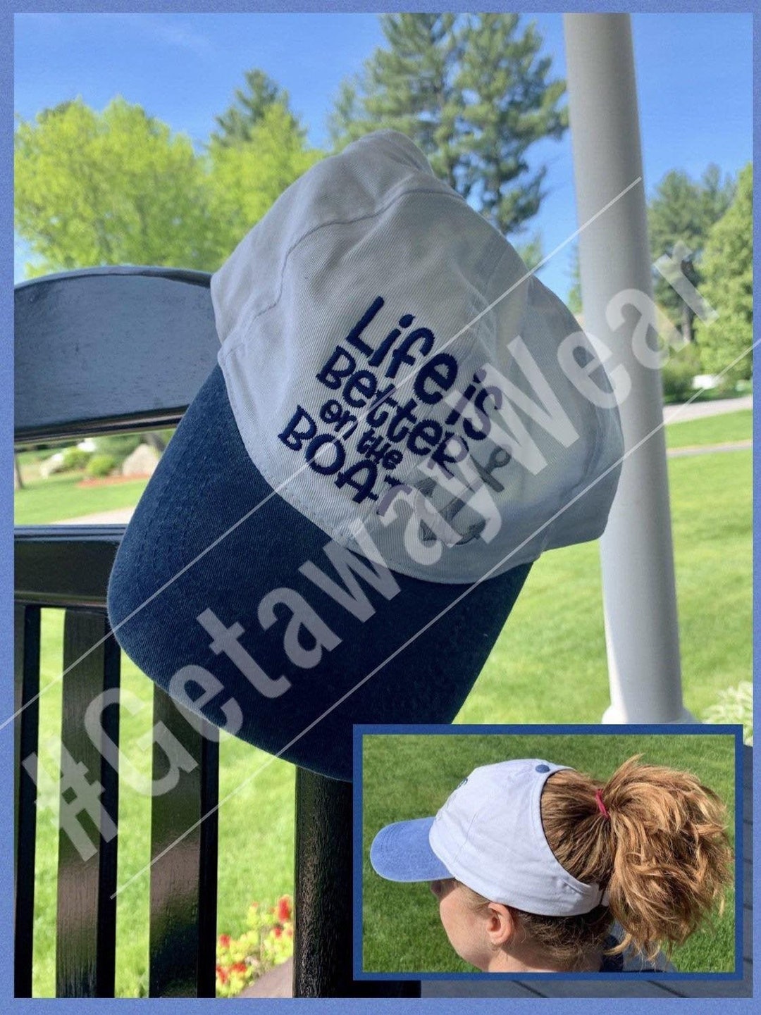 Life is Better on the Boat Ponytail Hat – Women’s Embroidered Boat Hat ...