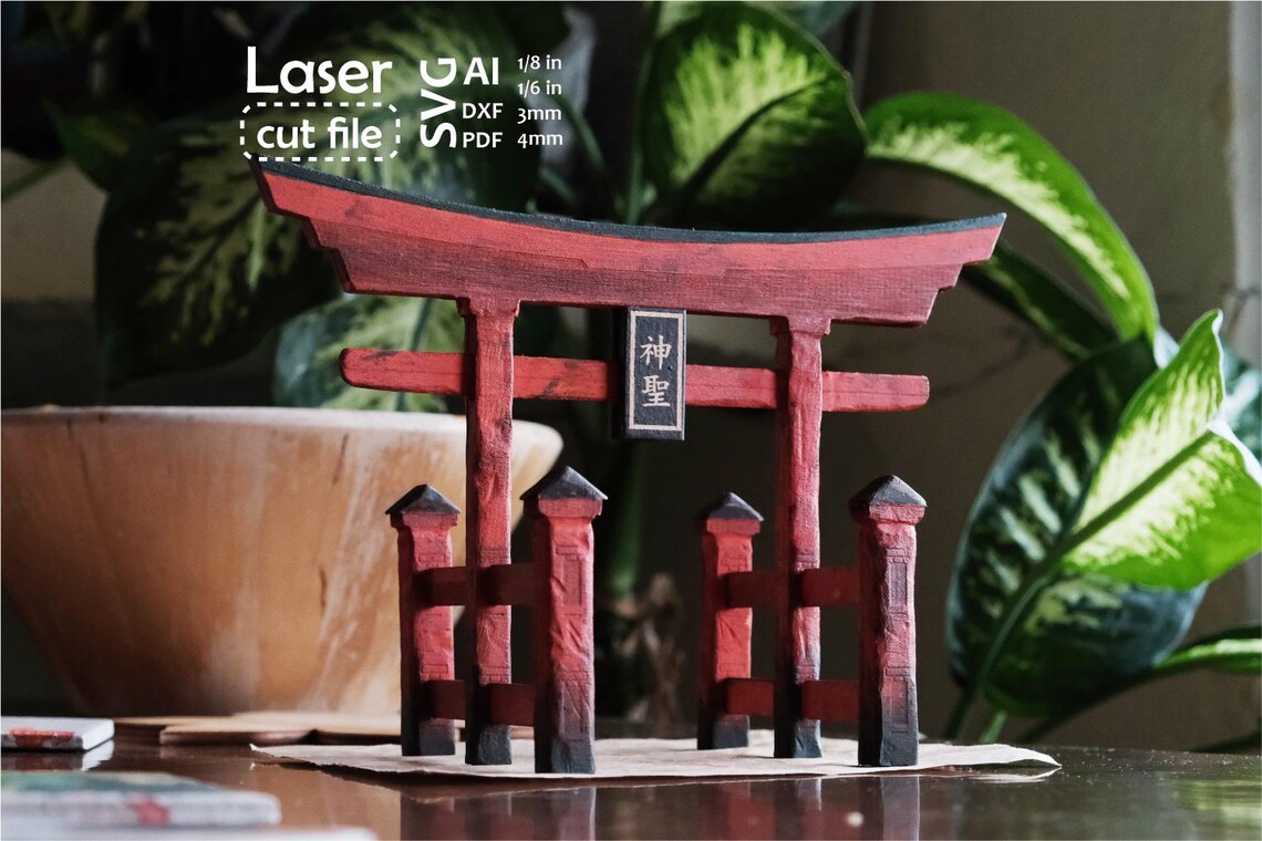 Japanese Torii Gate Paintable Laser Cut File - 18 Cm (7 Inch) Glowforge ...