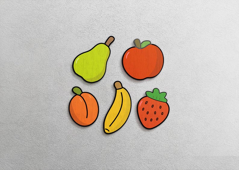 Laser Cut Fruit Puzzle SVG | Wooden Fruit Toy Vector | Apple, Blueberry ...