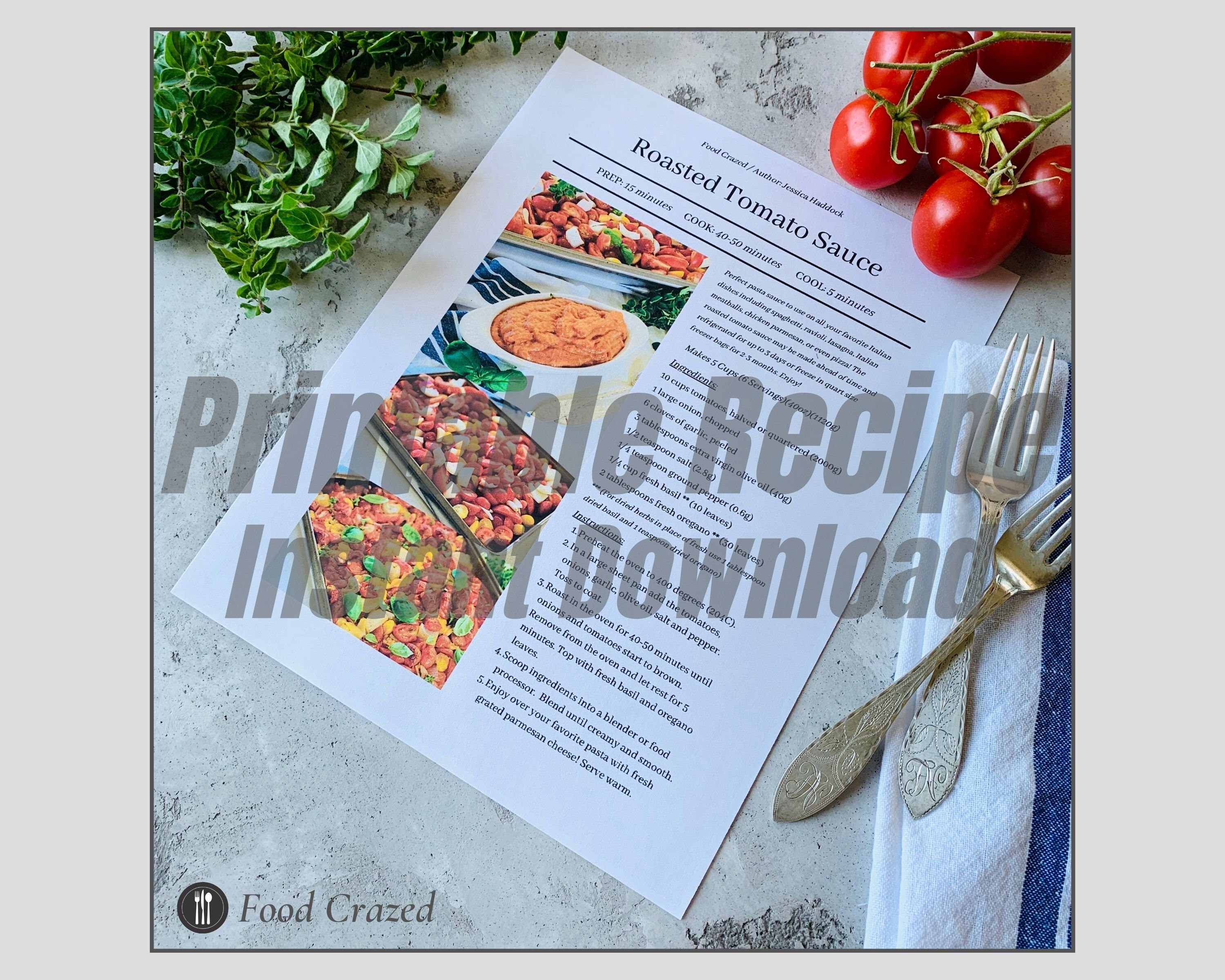 Food Crazed Recipe, Roasted Tomato Sauce, Instant Download, Farmhouse ...