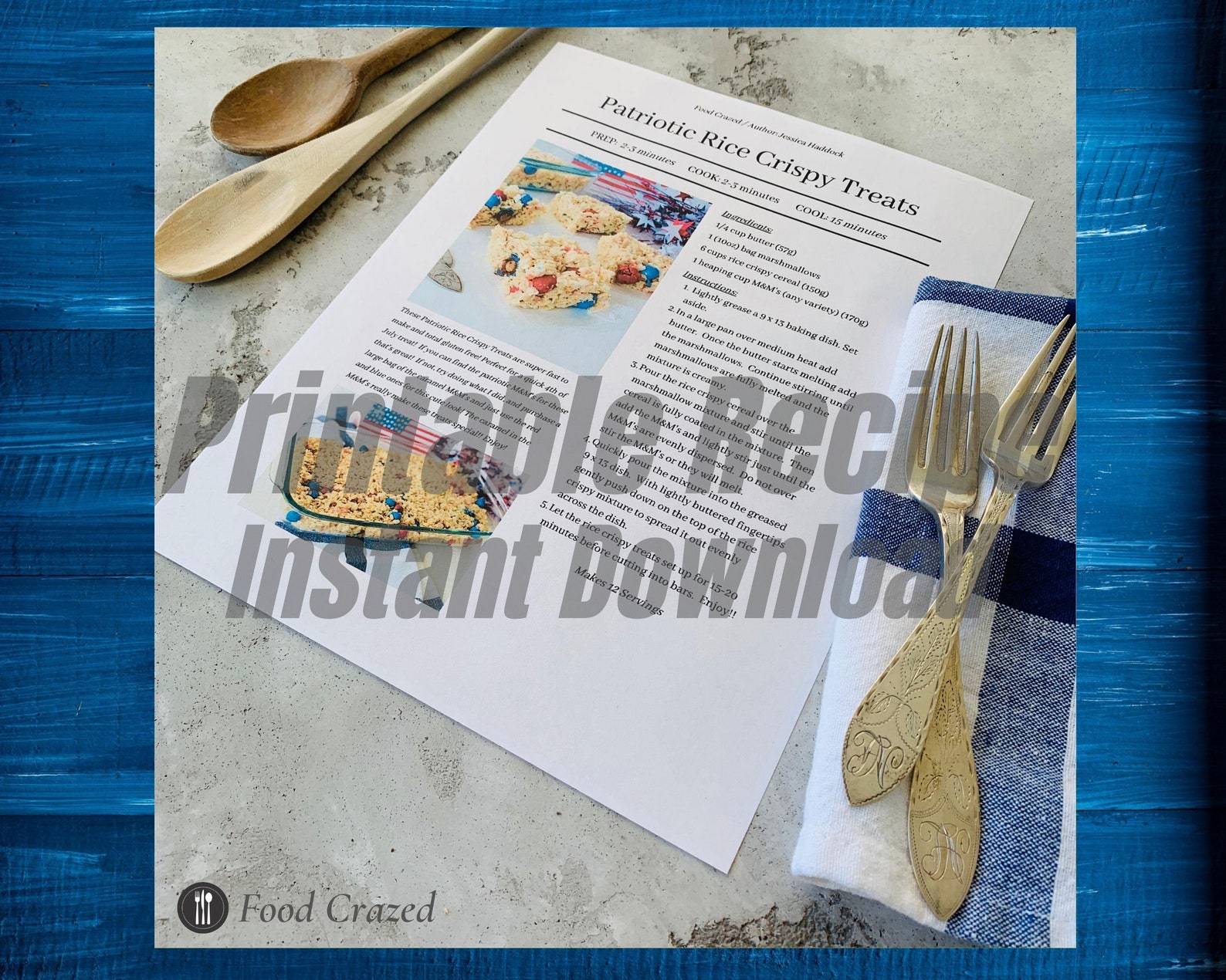 Food Crazed Recipe, Patriotic Rice Crispy Treats, Instant Download, 4th ...