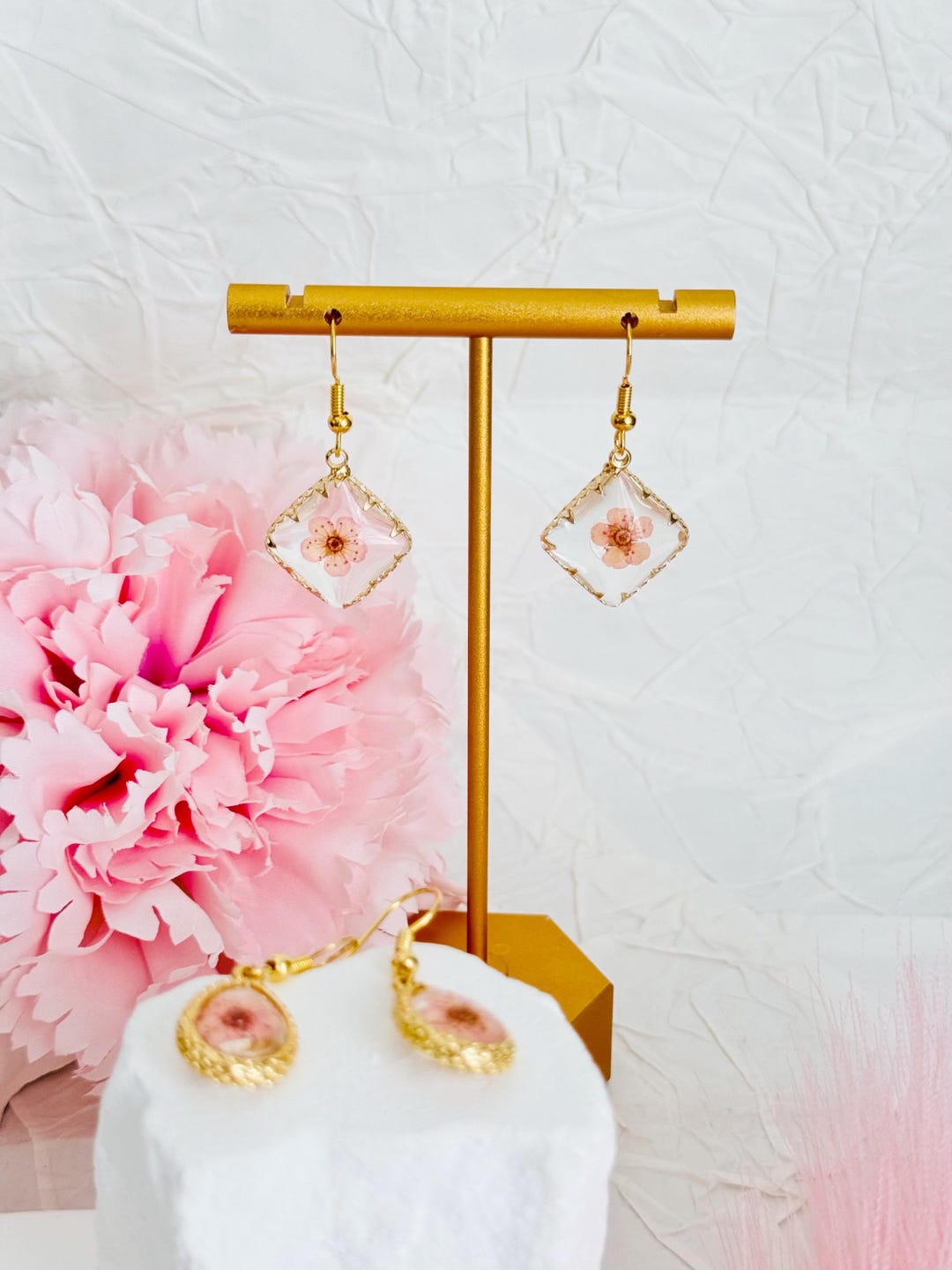 Spring Natural Earrings-dainty Pressed Sakura Flower Earrings-cherry ...