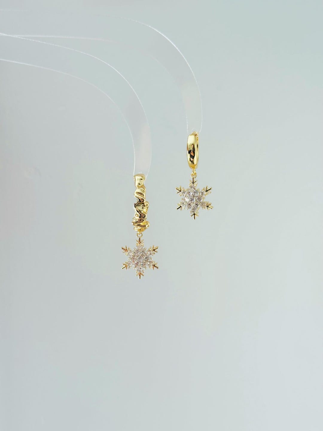 Dainty Snowflake Gold Hoops Drop Earrings-christmas Winter Earrings ...