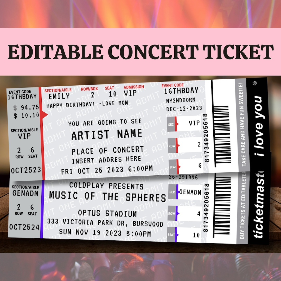 Printable Stub, Concert Ticket Template, Surprise Ticket Stub, Custom ...