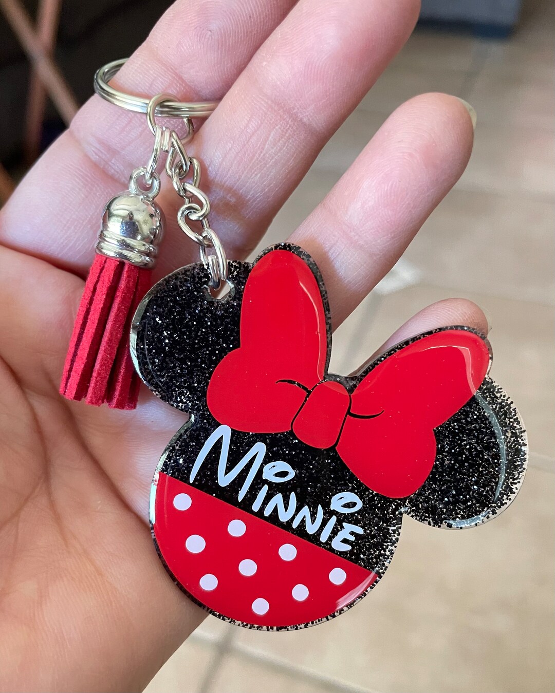 Personalized Minnie Keychain With Glitter - Etsy