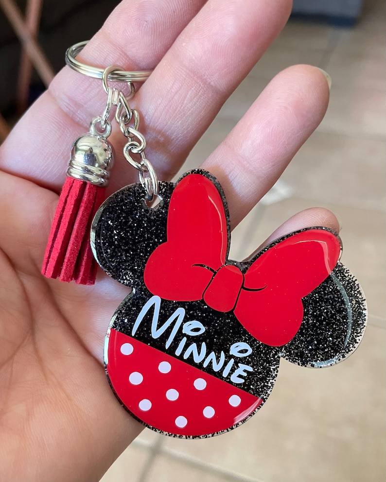 Personalized Minnie Keychain With Glitter - Etsy