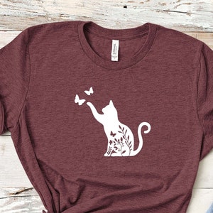 Floral Cat Shirt Floral Cat With Butterfly Shirt Cat and - Etsy