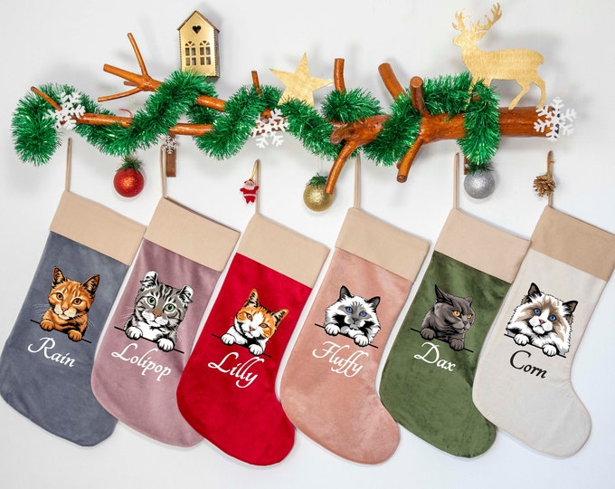 Cat Personalized Needlepoint Christmas Stocking Cat Lover - Etsy