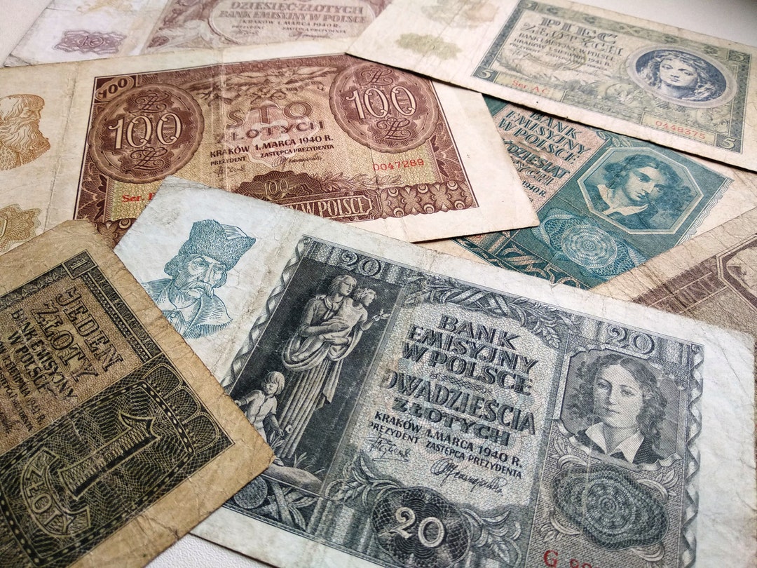 Set of 7 Old Polish Genuine Banknotes, Antique Money, Paper Money ...