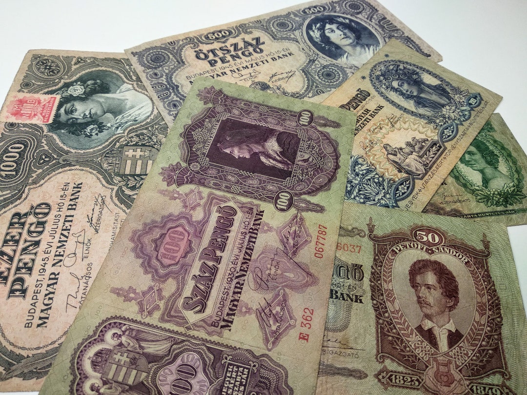 Set of 7 Hungarian Genuine Banknotes, Hungarian Pengő, Paper Money ...