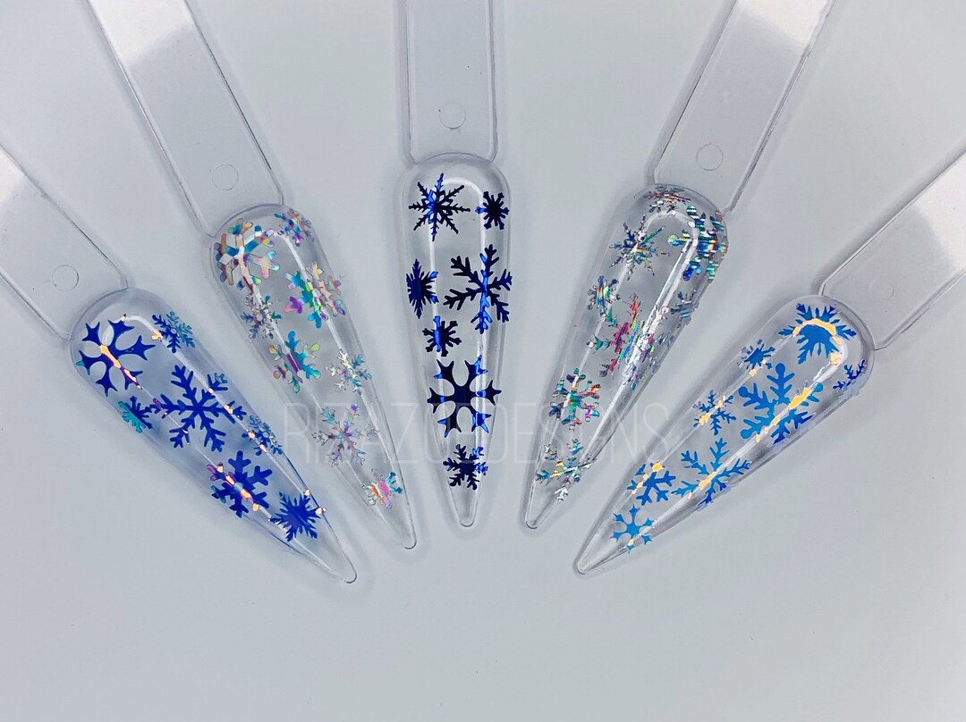 Snowflake Nail Decals, Holographic Snowflake Nail Art, Sparkle Nail ...