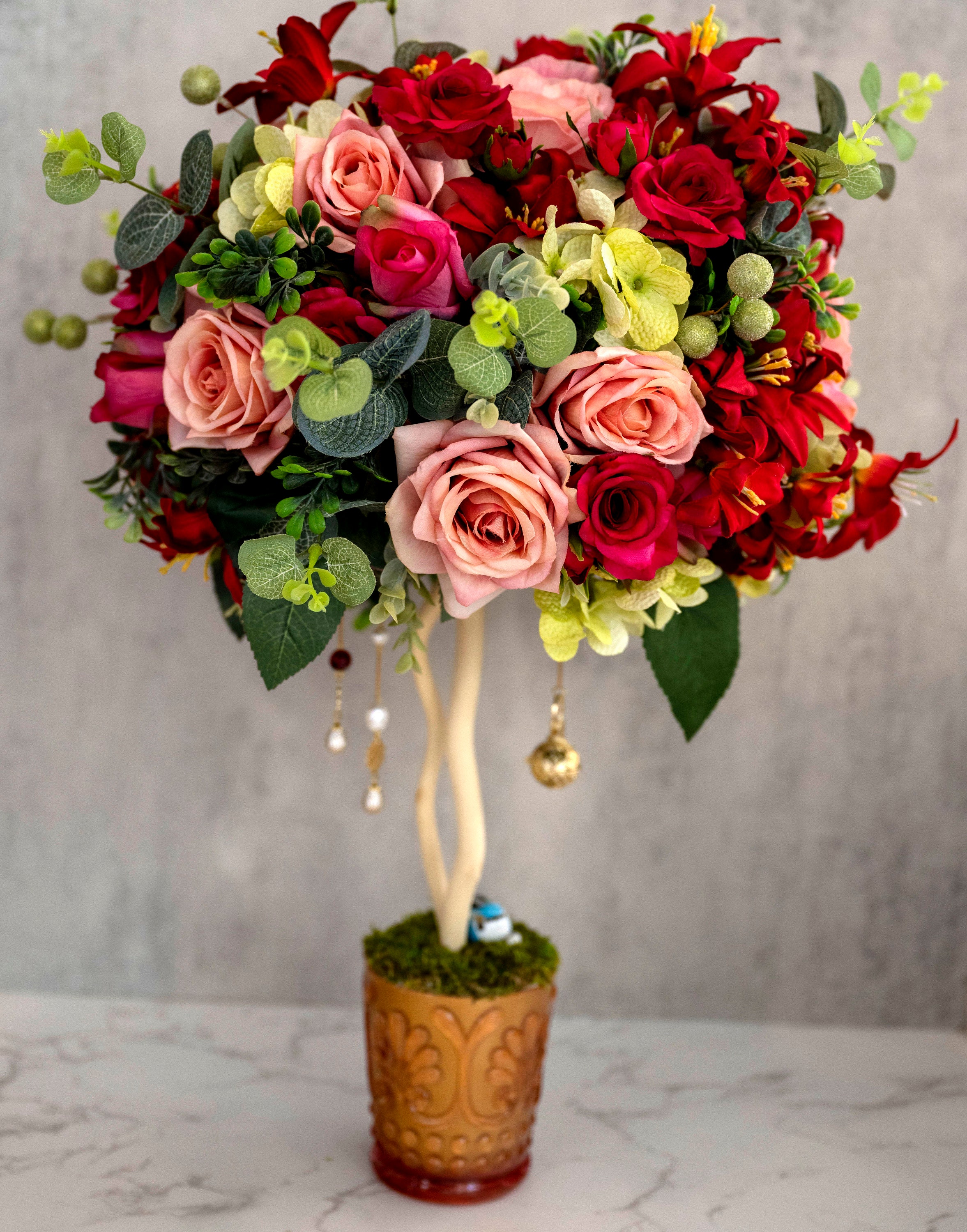 Topiary Faux Spring Flower Arrangement Centerpiece Silk Topiary ...