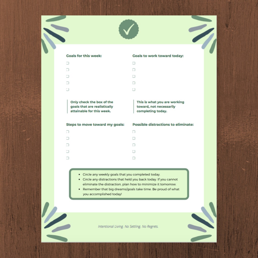 Weekly Goals Checklist Printable To-do List 8.5x11 - Etsy