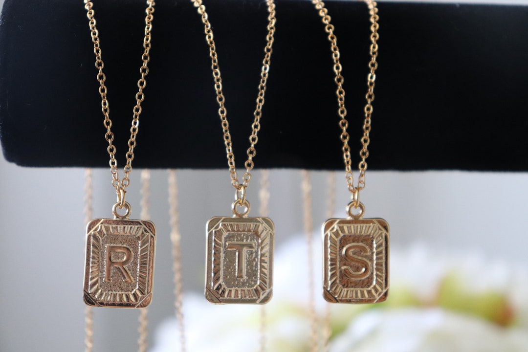 Gold Alphabet Square Necklace for Man Square Initial Necklace for Her ...