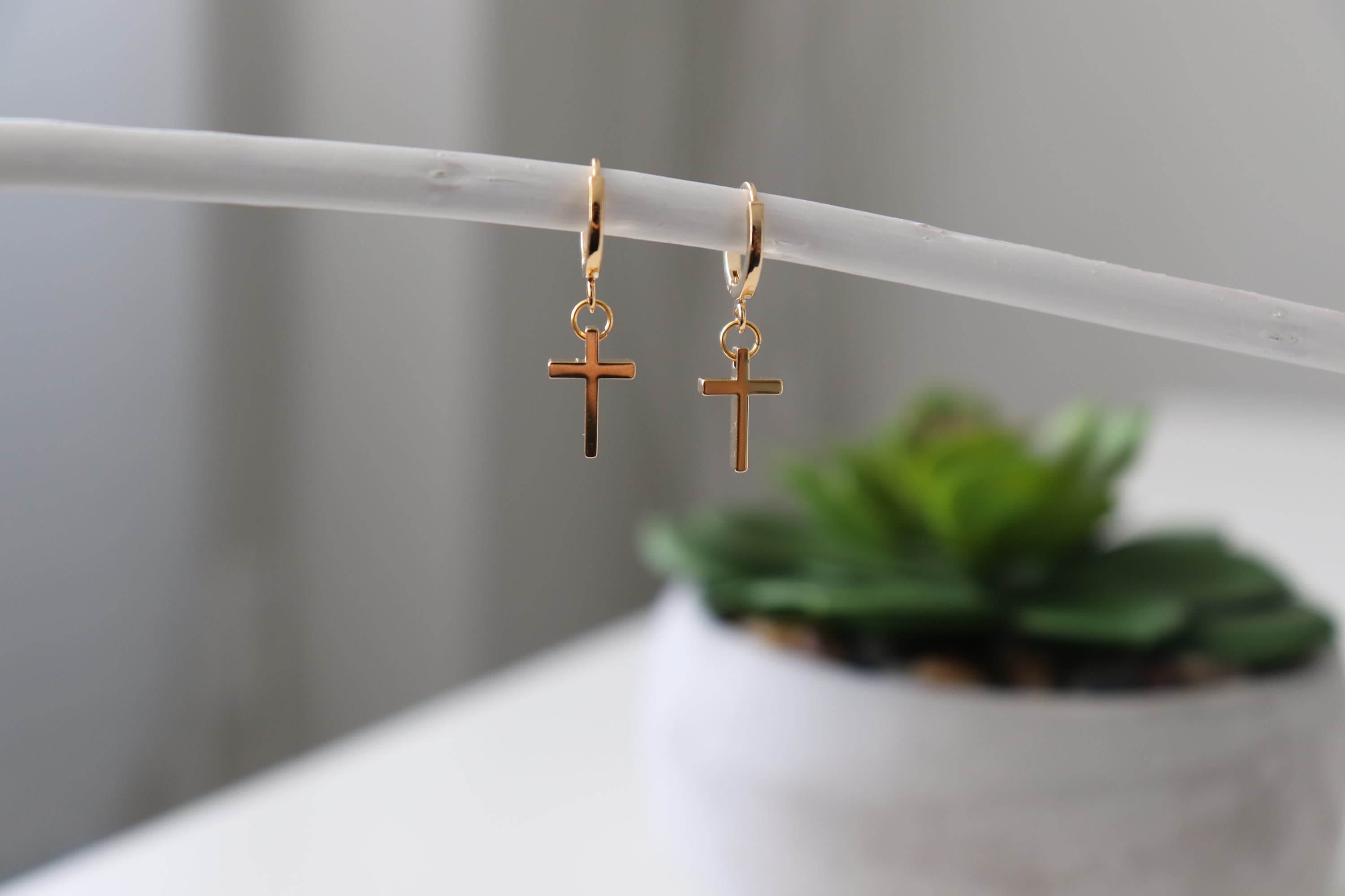 Gold Cross Earrings Earrings With Cross Charm Cross Hoops - Etsy