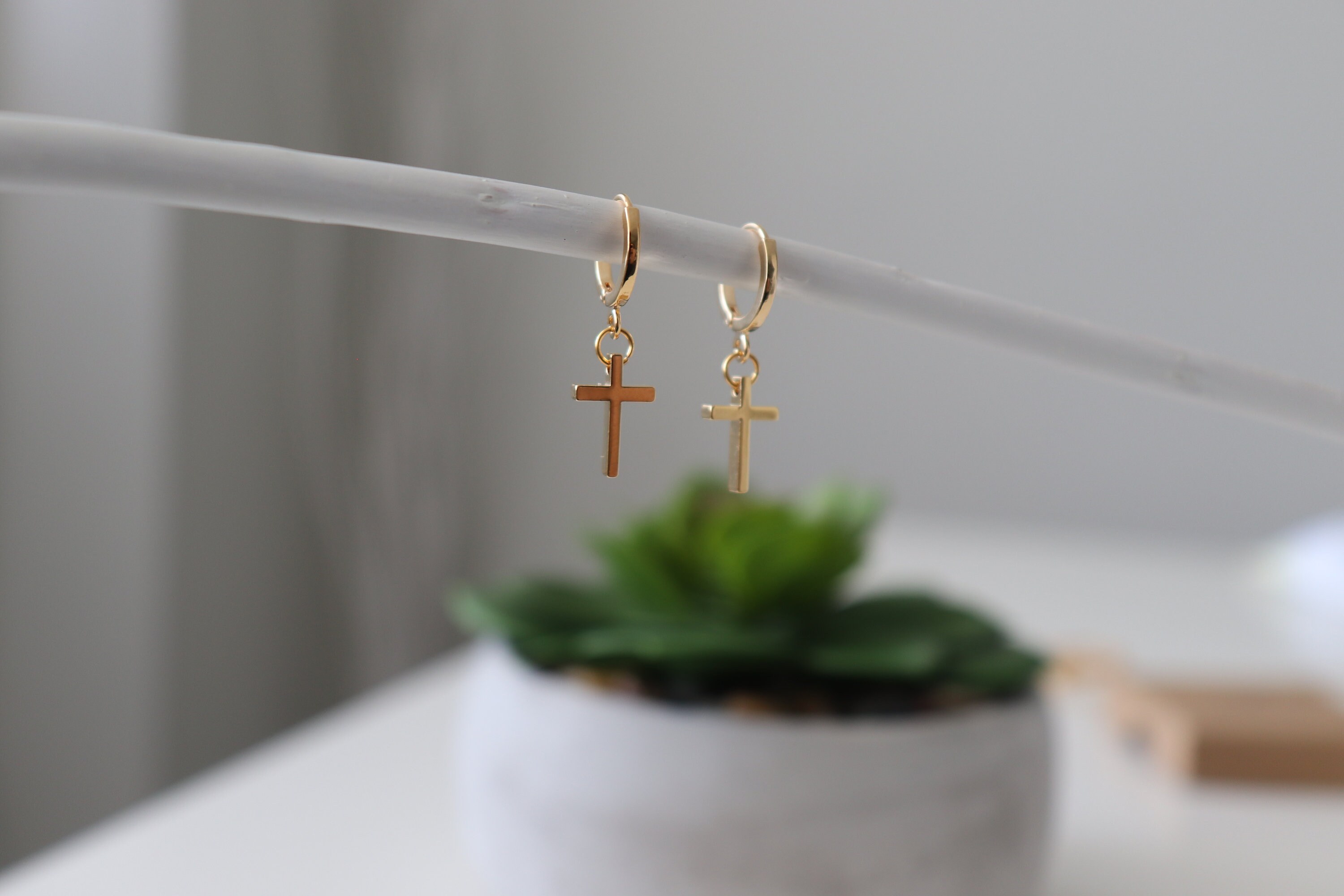 Gold Cross Earrings Earrings With Cross Charm Cross Hoops - Etsy