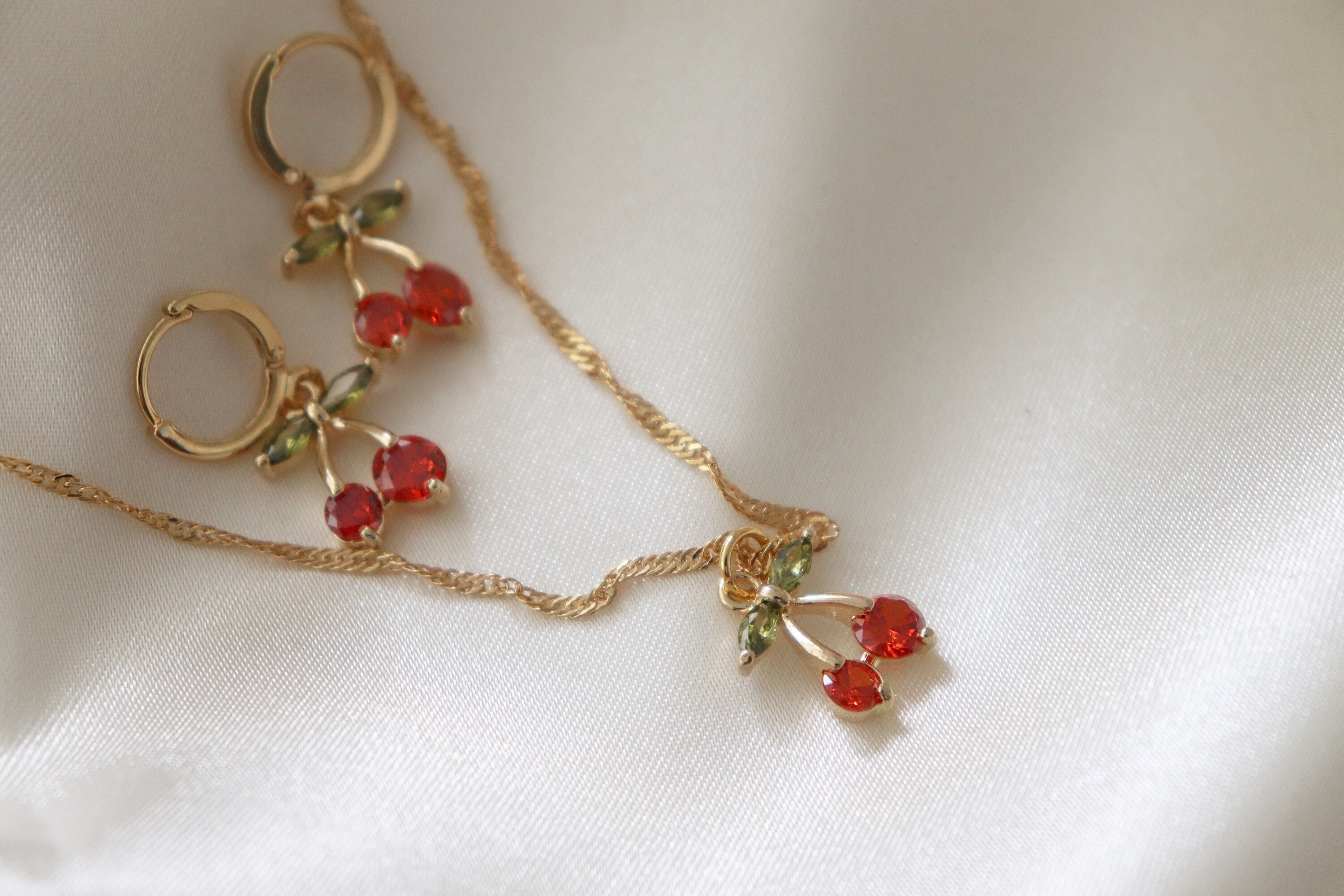 Gold Cherry Necklace Cherry Trendy Necklace Cherry Charm - Etsy