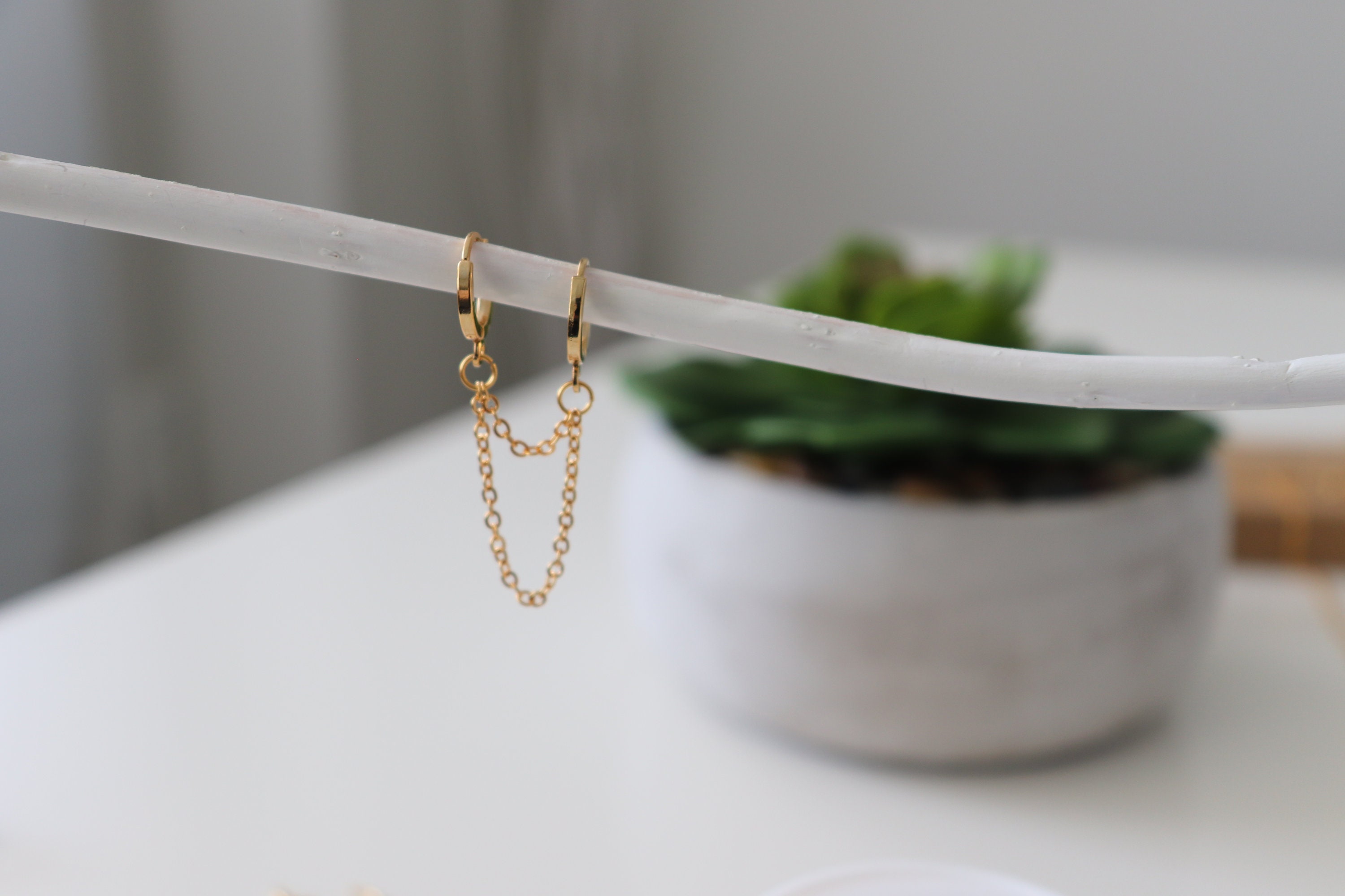 Connected Earrings Gold Hoop Earring Double-piercings Set - Etsy Canada