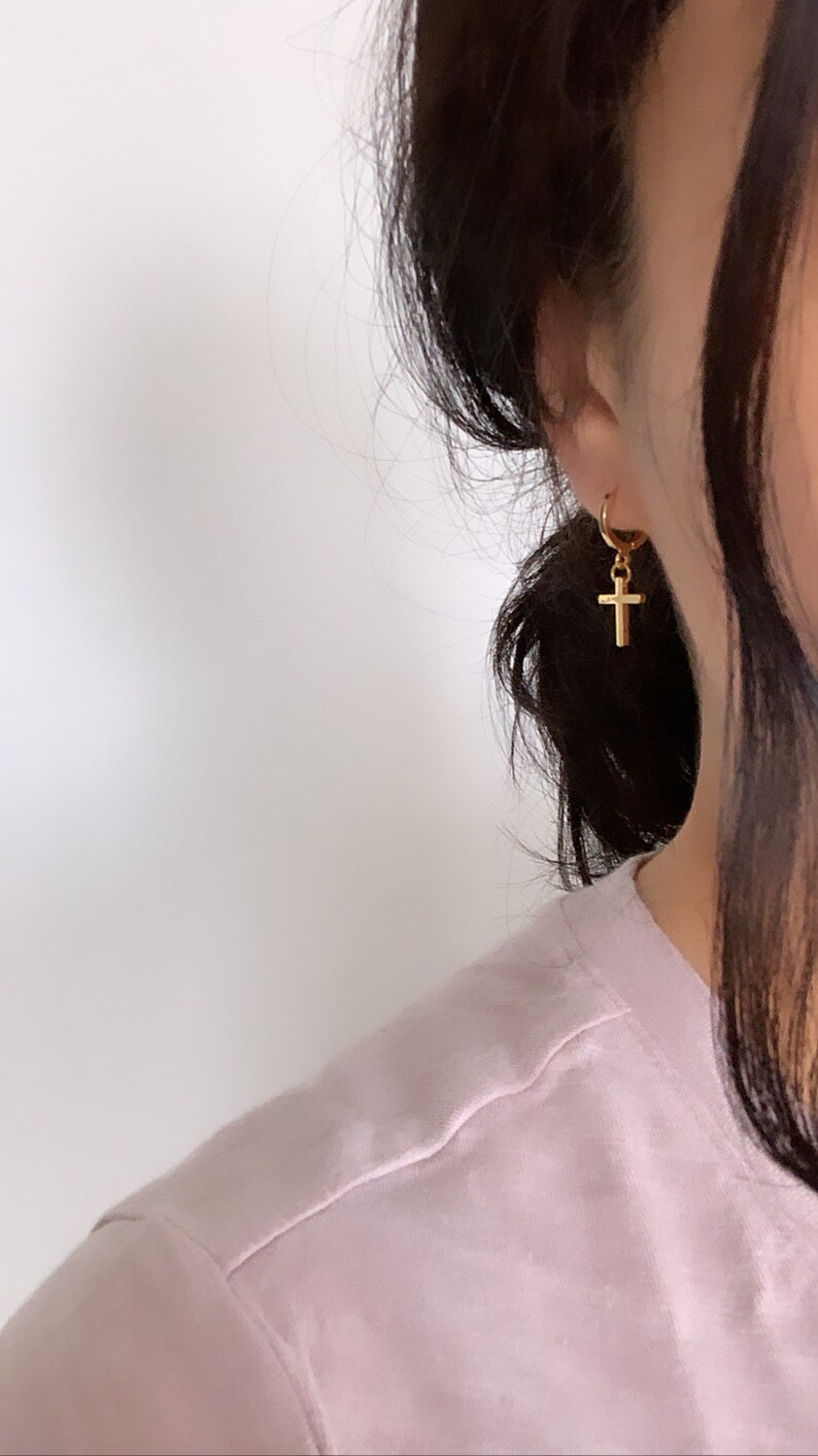Gold Cross Earrings Earrings With Cross Charm Cross Hoops - Etsy