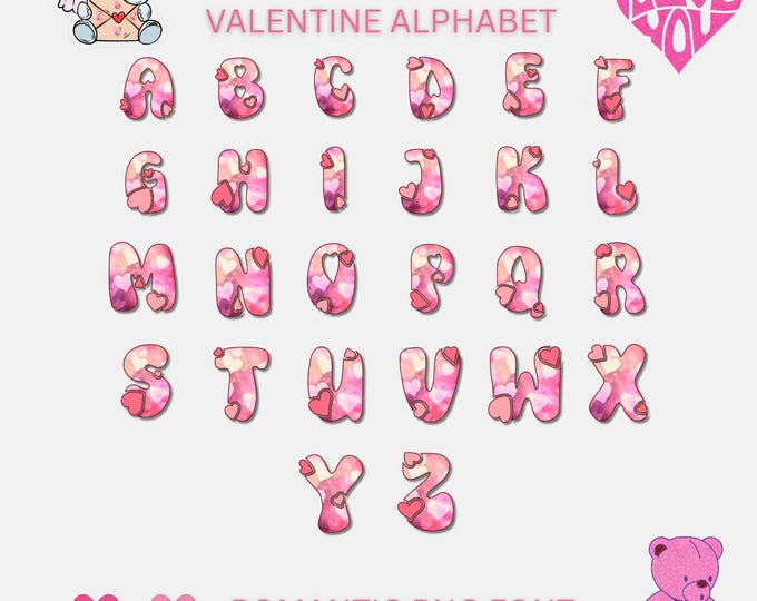 Pink Heart Alphabet Clip Art: Printable Letters & Numbers (digital ...