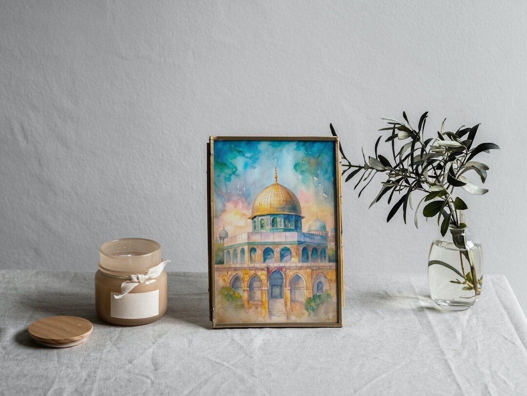 Dome of the Rock Aqsa Mosque Watercolor Poster, Palestine Wall Art ...