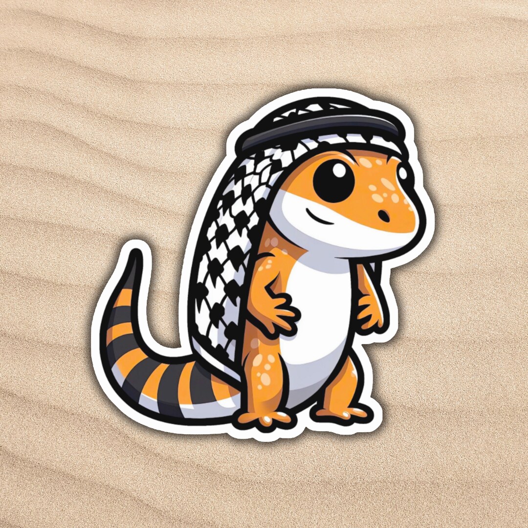 Unique Cute Arabian Gecko Wearing Black & White Keffiyeh Digital ...