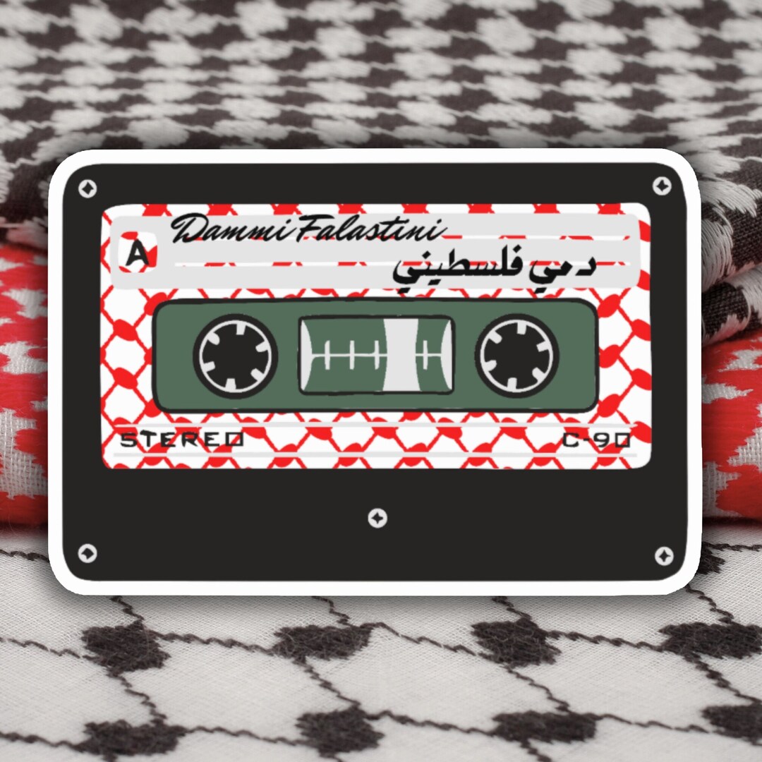 Retro Cassette Red Keffiyeh Palestine Art Matte Sticker, Palestinian ...