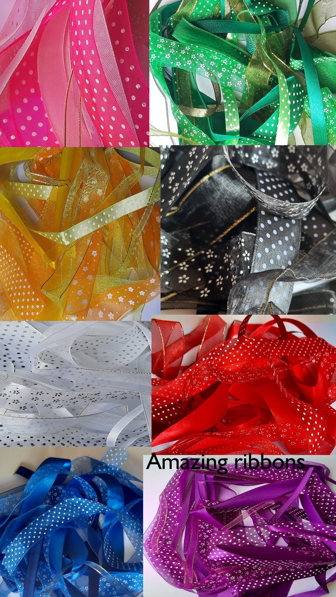 10M Colourful Satin & Organza Mixed Ribbon Bundle Red Blue Pink Green ...