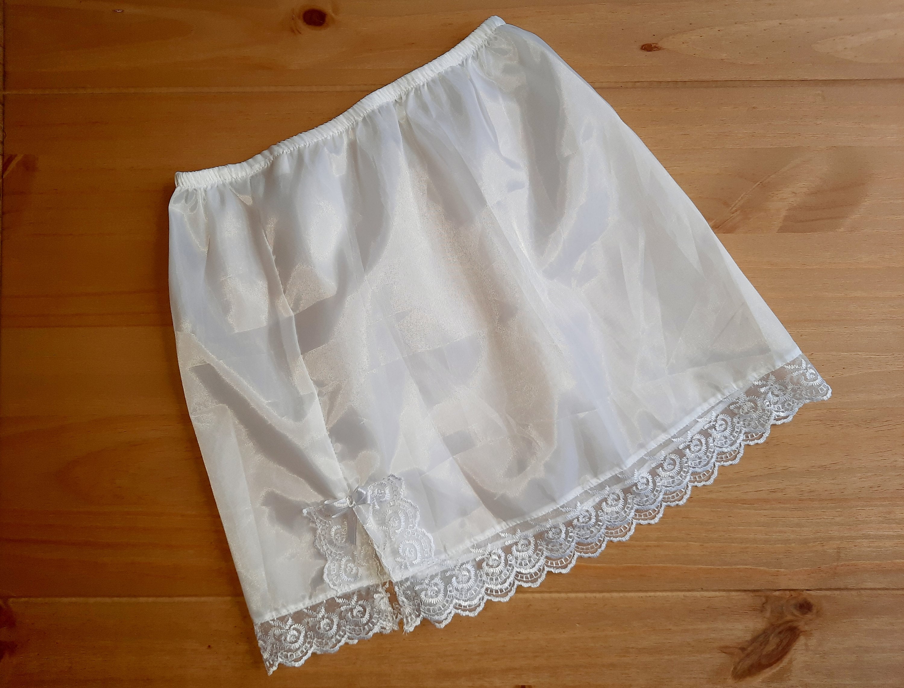 Handmade White Nylon Half Slips | UK Size 6-20 | Floral Lace Trim Waist ...