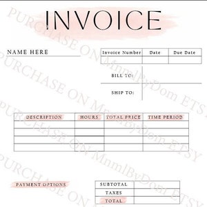 INVOICE - Pink Blank Template - Etsy