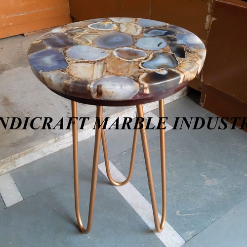Natural Agate Round Table With Stand Agate Stone Table With - Etsy