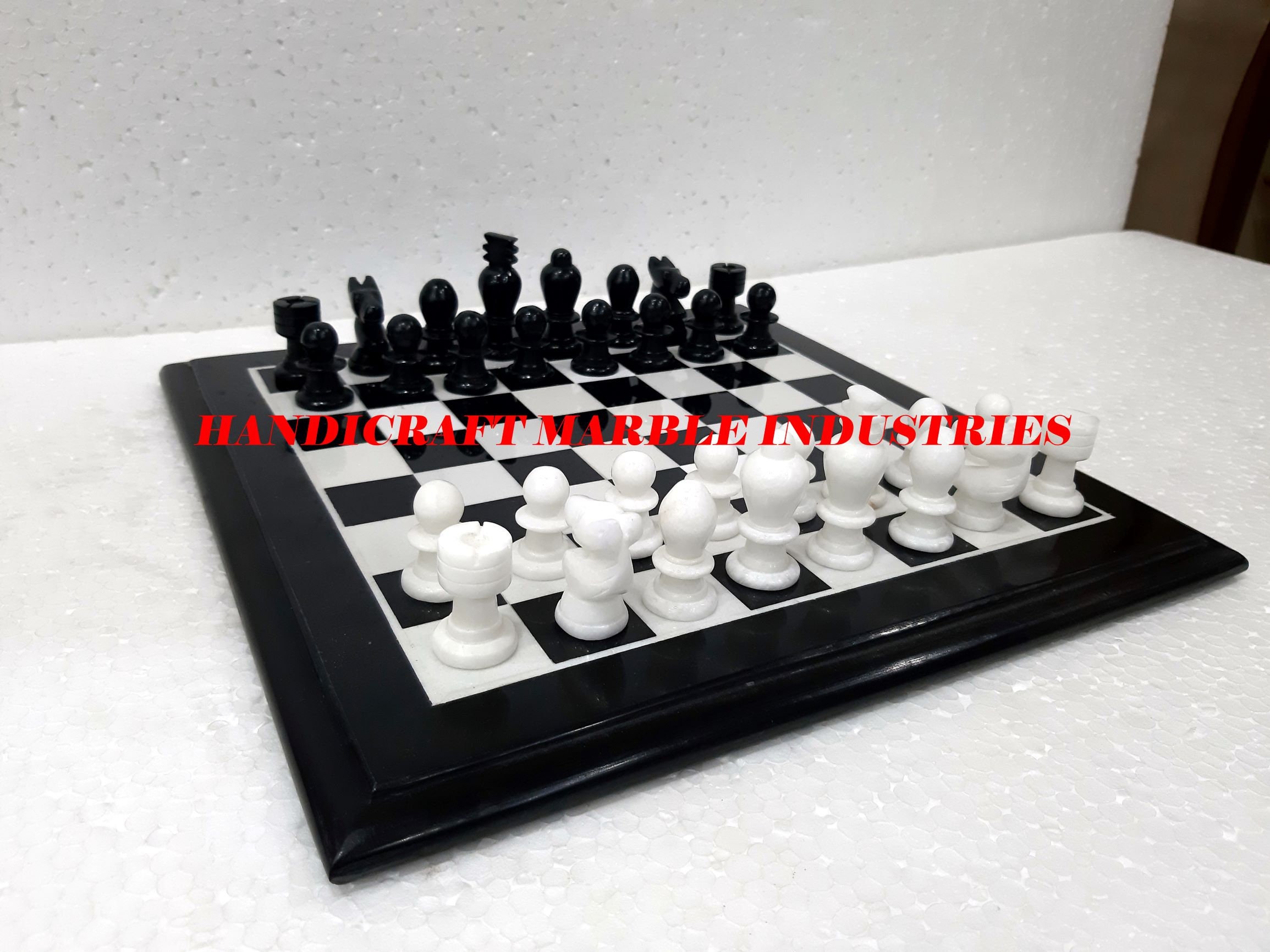 Black Marble Chess Board Inlaid with White Marble Blocks Chess | Etsy