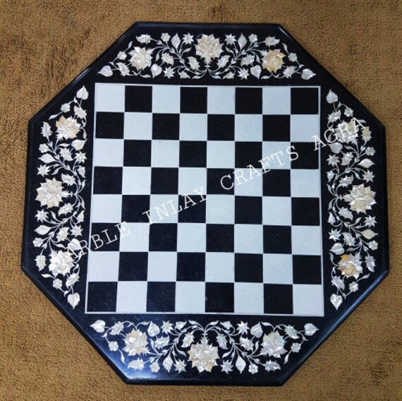 Chess Table / Coffee Table Black Marble Inlay Chess Board Hand | Etsy