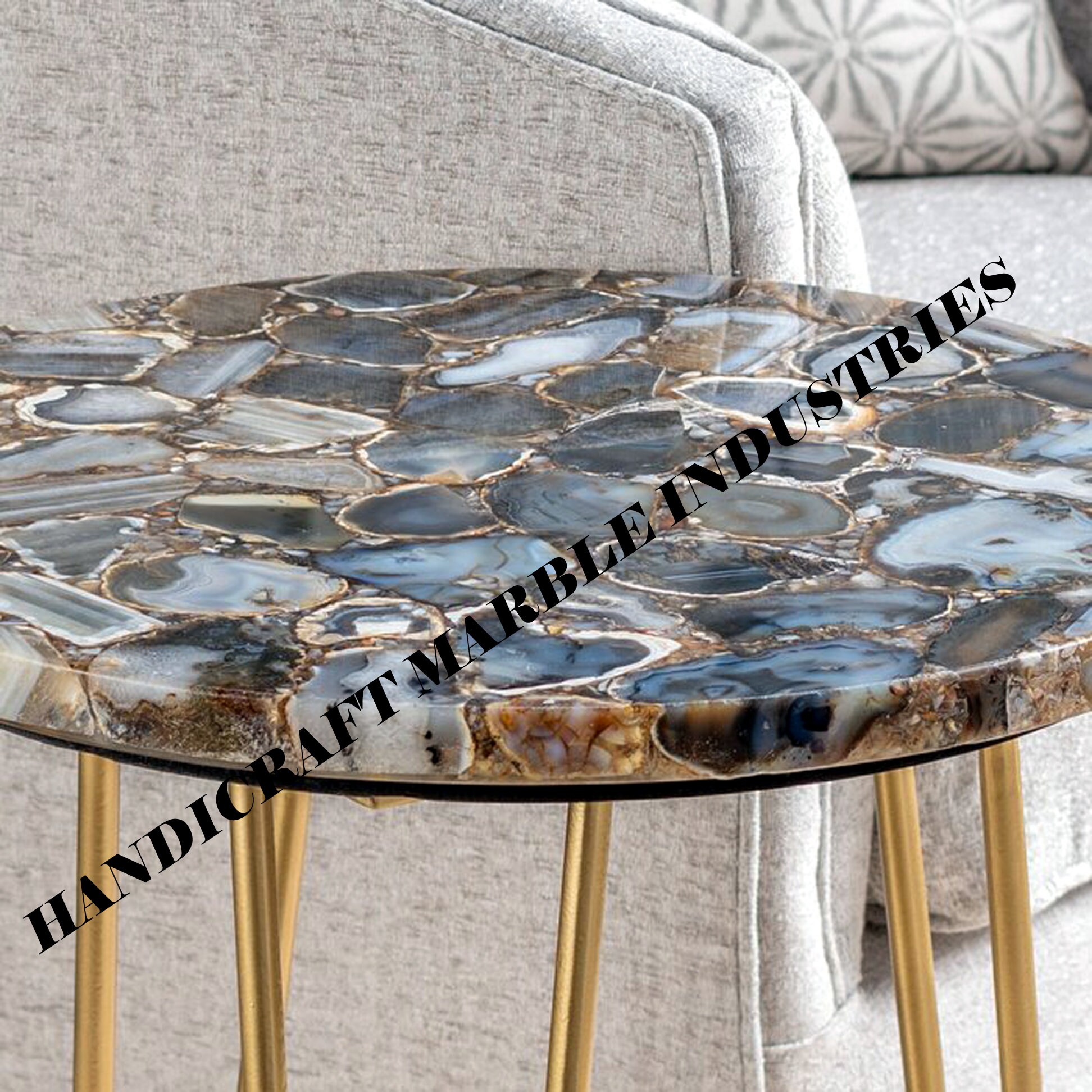 Natural Agate Round Table With Stand Agate Stone Table With | Etsy